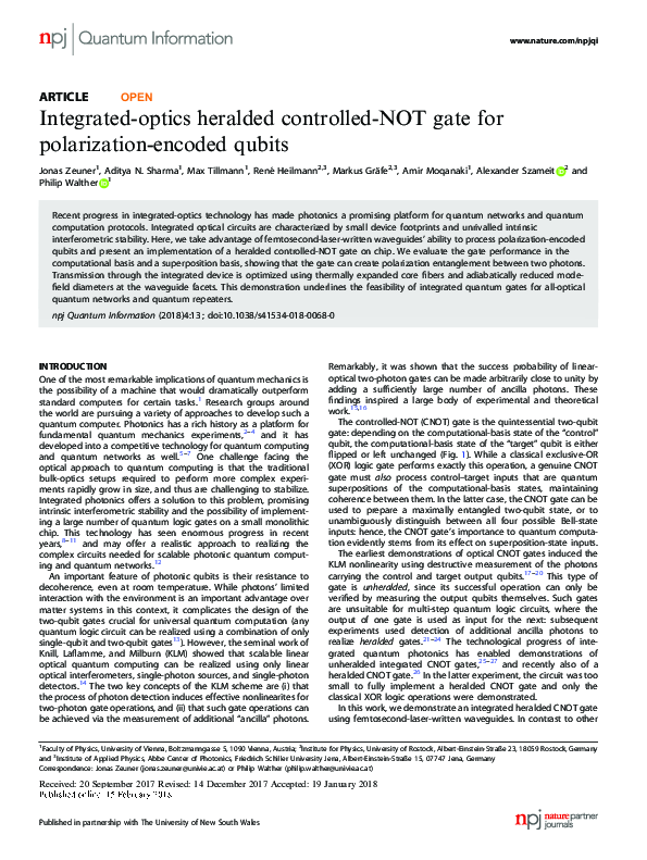 (PDF) Integrated-optics heralded controlled-NOT gate for polarization-encoded qubits