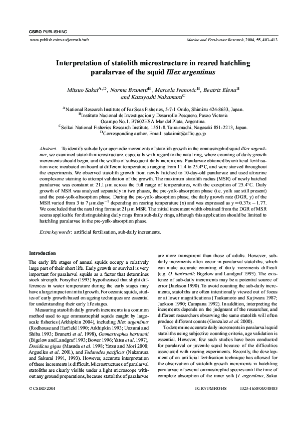 (PDF) Interpretation of statolith microstructure in reared hatchling ...