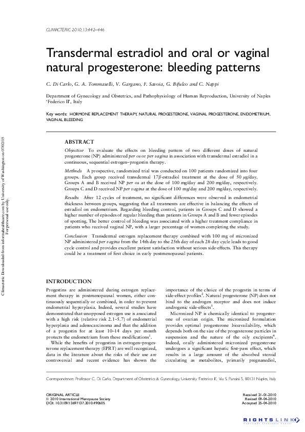 Pdf Transdermal Estradiol And Oral Or Vaginal Natural Progesterone 1133