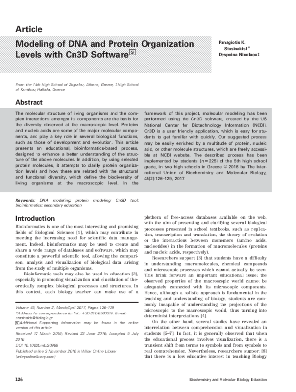 (PDF) Modeling of DNA and protein organization levels with Cn3D software