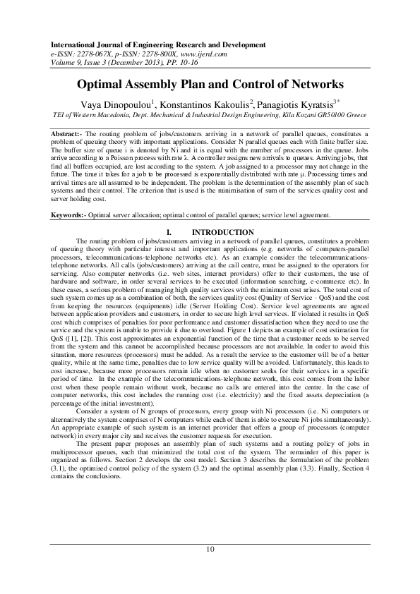 (PDF) Optimal Assembly Plan and Control of Networks