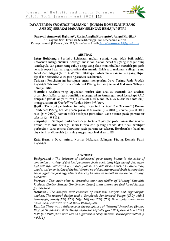 (PDF) Daya Terima Smoothie “ Masang ” (Kurma Kombinasi Pisang Ambon ...