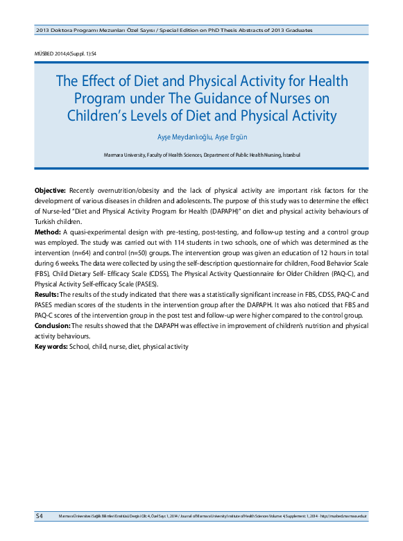 (PDF) The Effect of Diet and Physical Activity for Health Program under The Guidance of Nurses ...