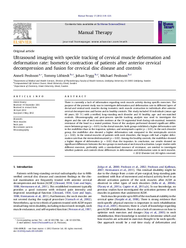 (PDF) Ultrasound imaging with speckle tracking of cervical muscle ...