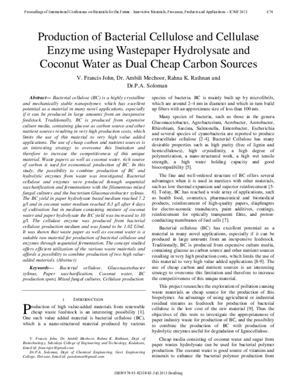 (PDF) Production of Bacterial Cellulose and Cellulase Enzyme using ...