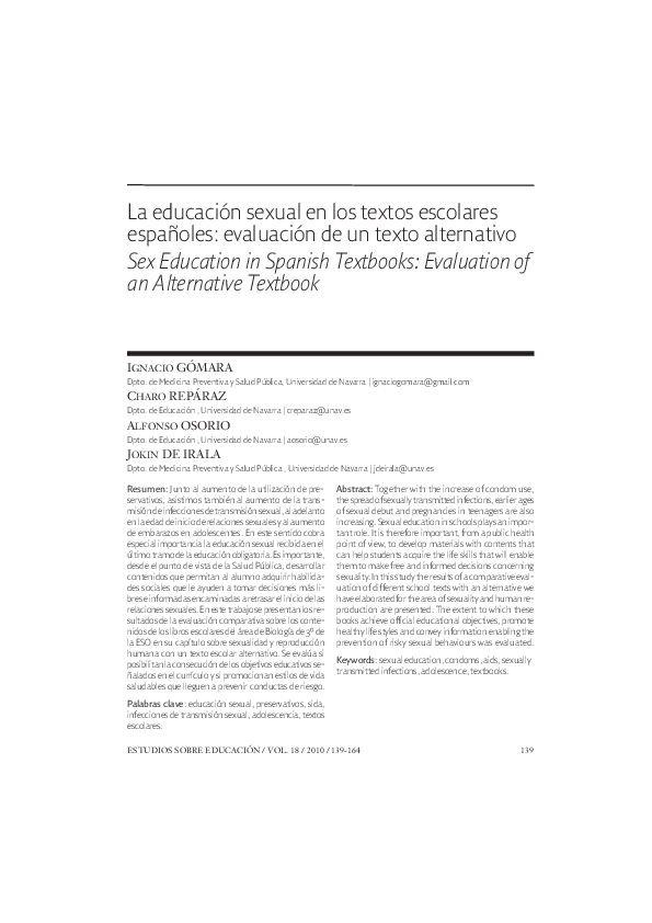 Pdf Sex Education In Spanish Textbooks Evaluation Of An Alternative