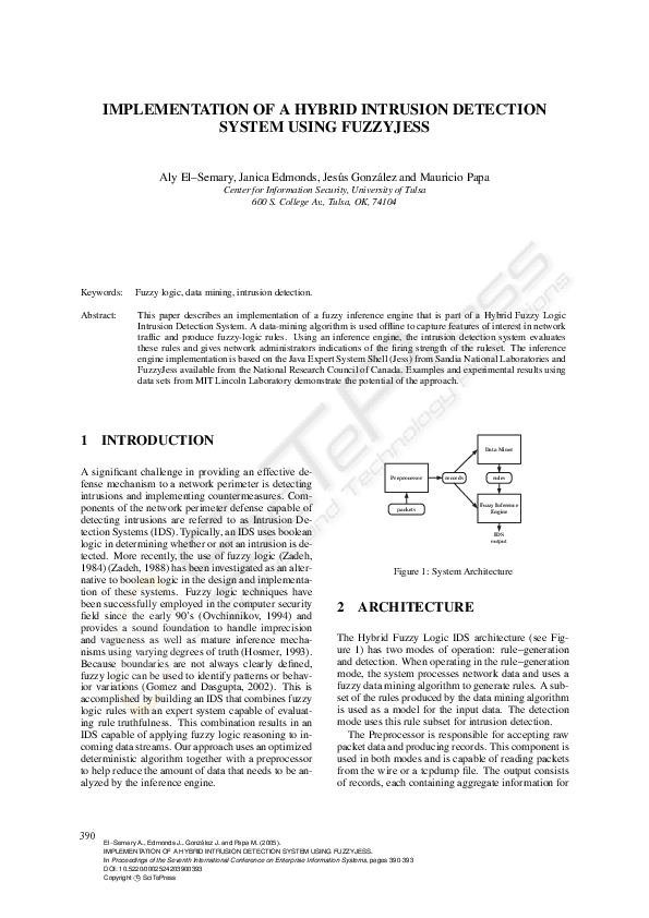 Pdf Implementation Of A Hybrid Intrusion Detection System Using Fuzzyjess