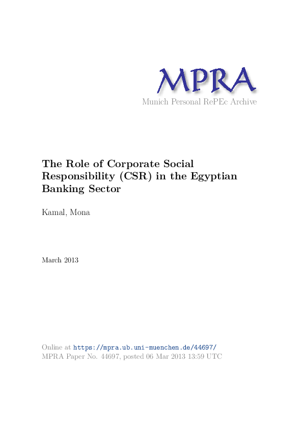 (PDF) The Role of Corporate Social Responsibility (CSR) in the Egyptian Banking Sector