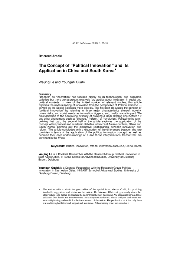 (PDF) The Concept of "Political Innovation" and Its Application in ...