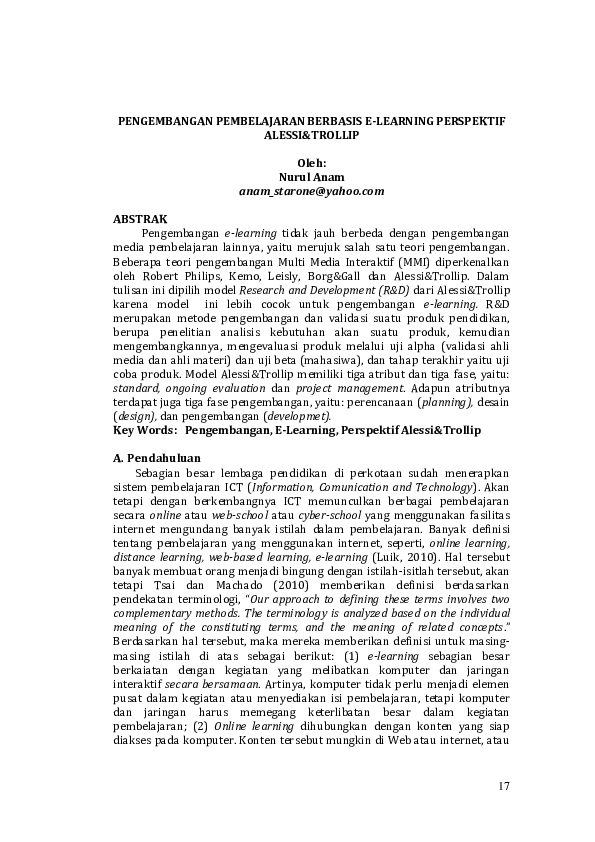 (PDF) Pengembangan Pembelajaran Berbasis e-Learning Perspektif Alessi dan Trollip
