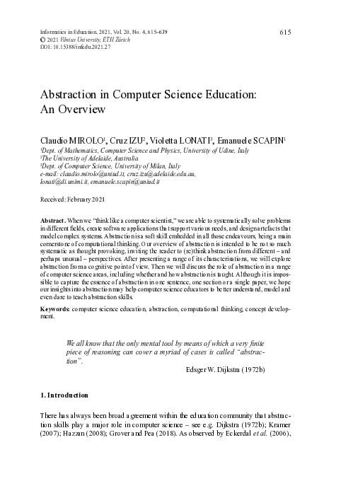 (PDF) Abstraction in Computer Science Education: An Overview