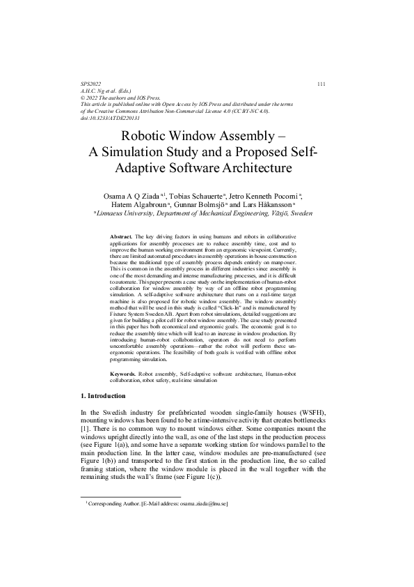 (PDF) Robotic Window Assembly – A Simulation Study and a Proposed Self-Adaptive Software ...