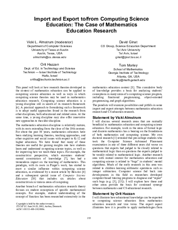 (PDF) Import and export to/from computing science education