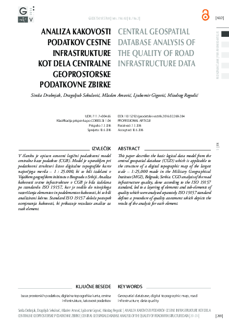 (PDF) Central geospatial database analysis of the quality of road infrastructure data