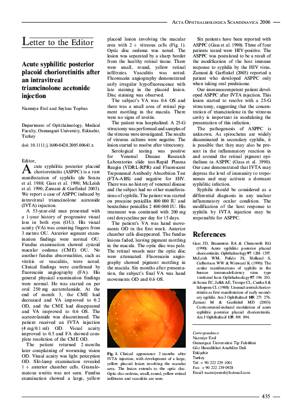 (PDF) Acute syphilitic posterior placoid chorioretinitis after an ...