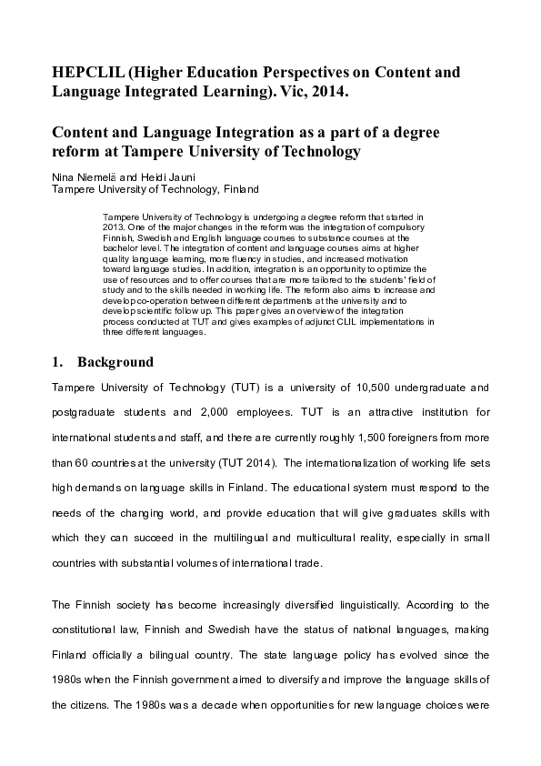 (PDF) Content and Language Integration as a part of a degree reform at ...