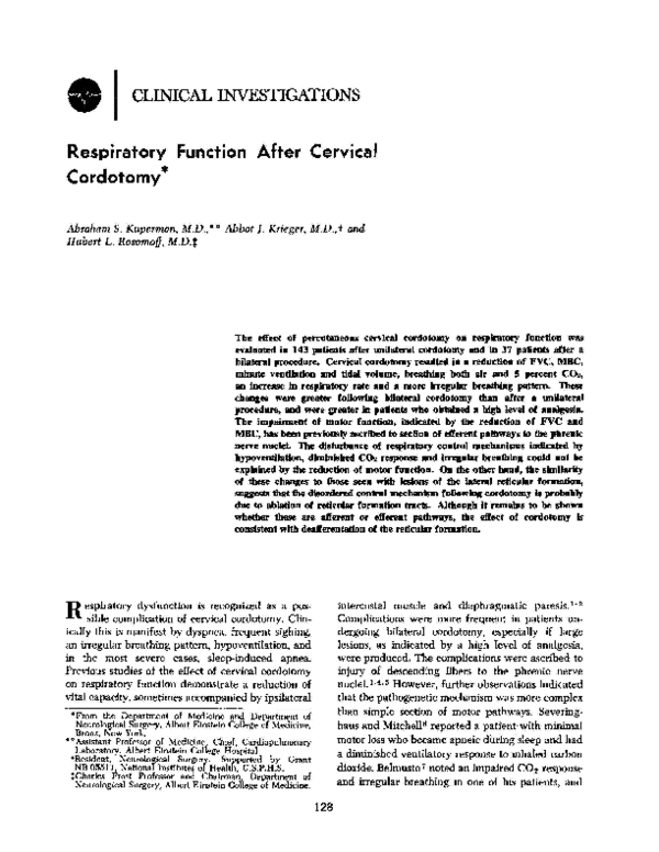 (PDF) Respiratory Function After Cervical cordotomy