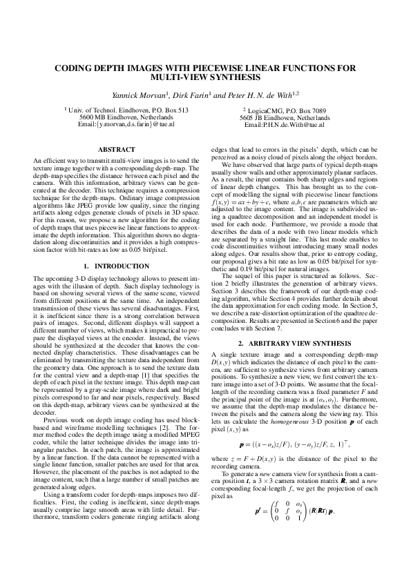 Pdf Coding Depth Images With Piecewise Linear Functions For Multi