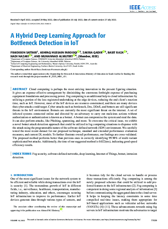 Pdf A Hybrid Deep Learning Approach For Bottleneck Detection In Iot Hadi Nazari