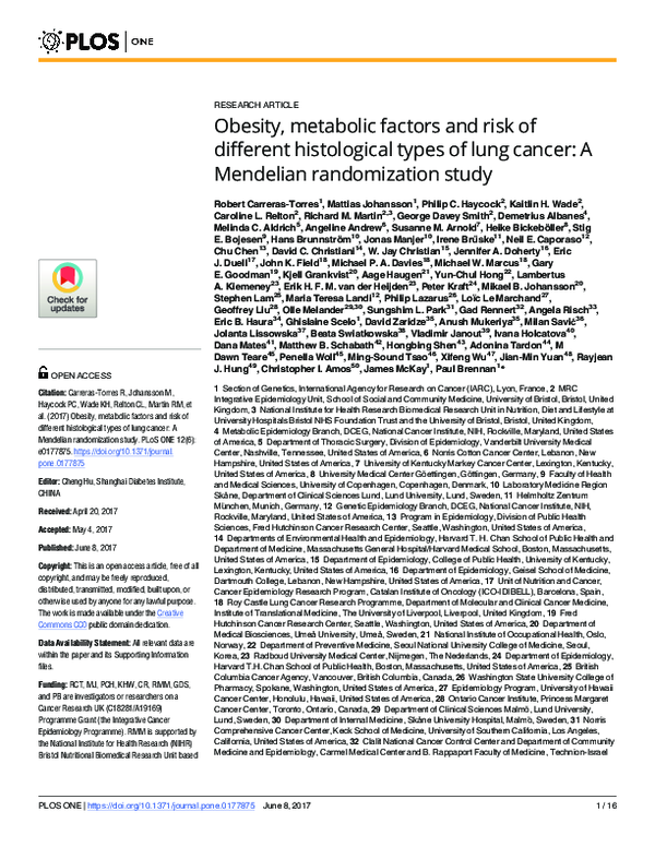 (PDF) Obesity, metabolic factors and risk of different histological types of lung cancer: A ...