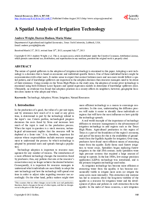 (PDF) A Spatial Analysis of Irrigation Technology | Maria Mutuc ...