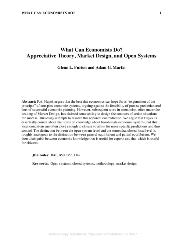 (PDF) What Can Economists Do? Appreciative Theory, Market Design, and ...