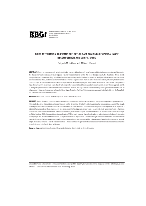 Pdf Noise Attenuation In Seismic Reflection Data Combining Empirical Mode Decomposition And