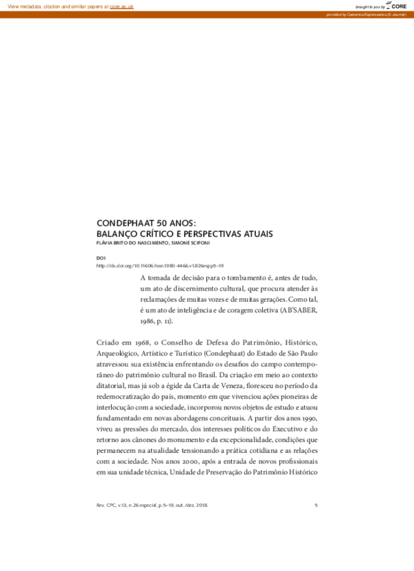 (PDF) Condephaat 50 anos: balanço crítico e perspectivas atuais