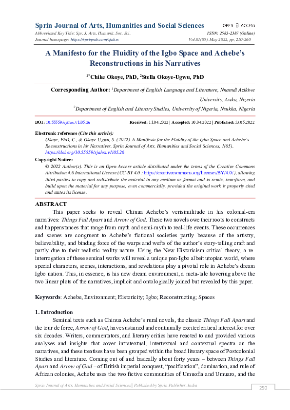 (PDF) Manifesto for the Fluidity of the Igbo Space and Achebe’s ...