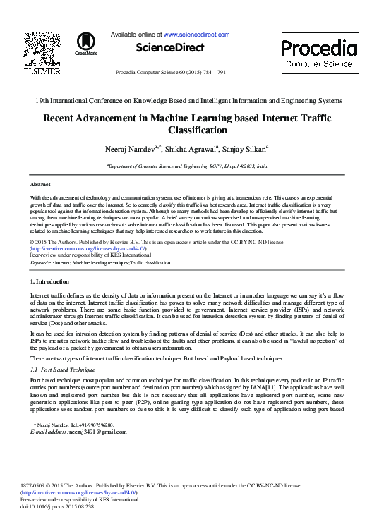Pdf Recent Advancement In Machine Learning Based Internet Traffic Classification