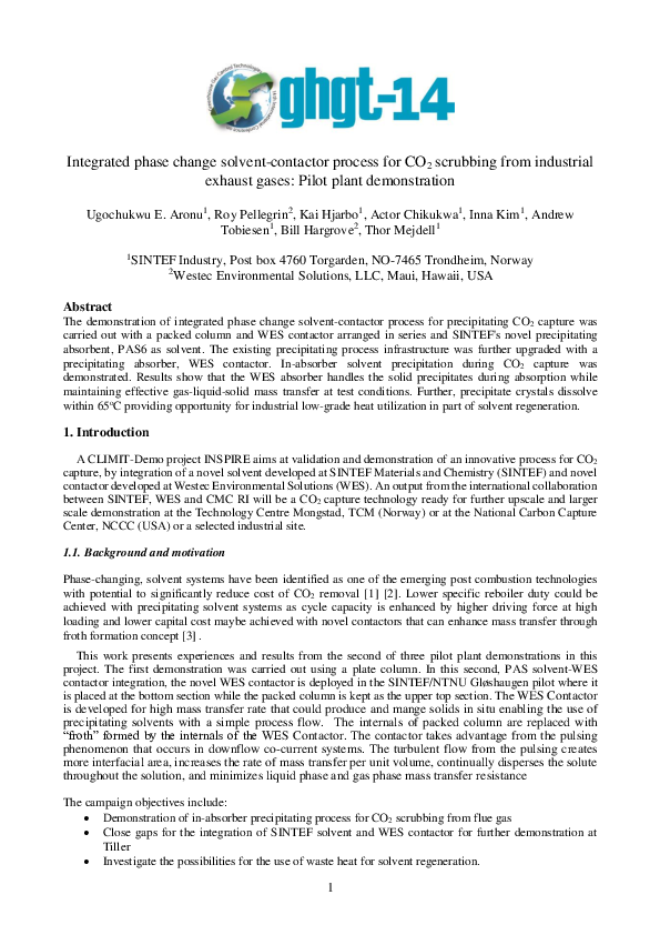 (PDF) Integrated Phase Change Solvent-Contactor Process for CO2 ...