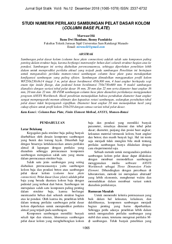 (PDF) Studi Numerik Perilaku Sambungan Pelat Dasar Kolom (Column Base ...
