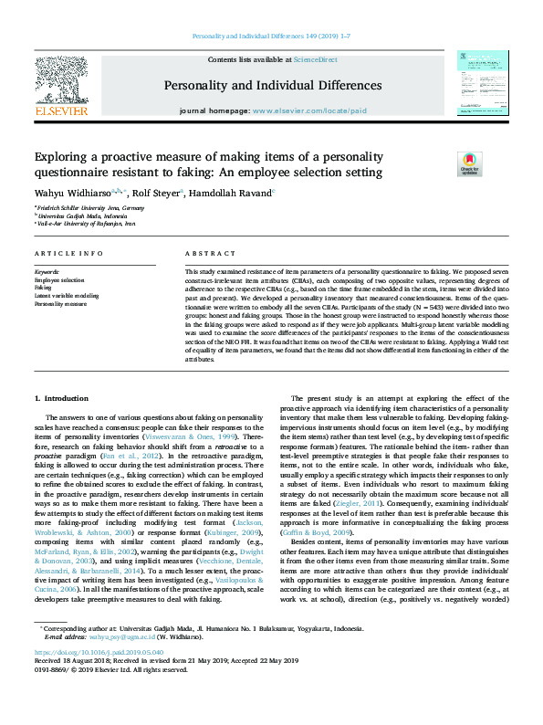 (PDF) Exploring a proactive measure of making items of a personality ...
