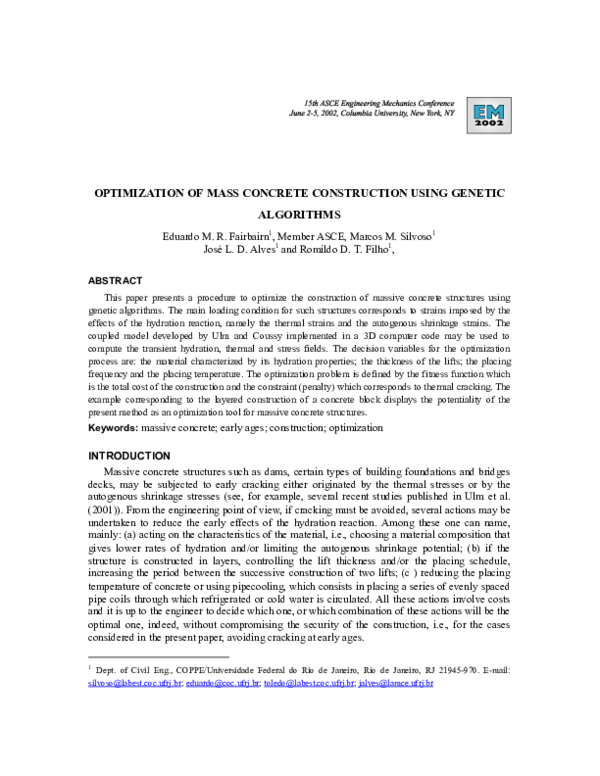 Pdf Optimization Of Mass Concrete Construction Using Genetic