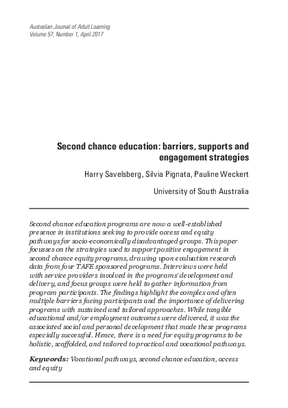 (PDF) Second chance education: barriers, supports and engagement strategies