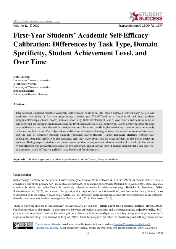(PDF) First-Year Students’ Academic Self-Efficacy Calibration ...