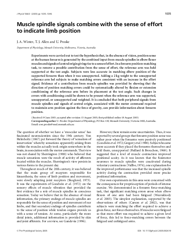 (PDF) Muscle spindle signals combine with the sense of effort to ...