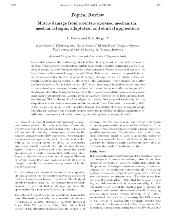 (PDF) Muscle damage from eccentric exercise: mechanism, mechanical ...