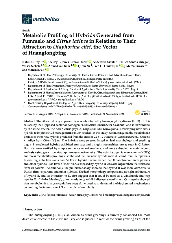 (PDF) Metabolic Profiling of Hybrids Generated from Pummelo and Citrus ...