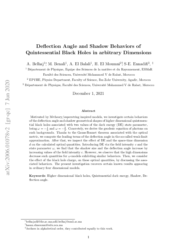 (PDF) Deflection angle and shadow behaviors of quintessential black ...