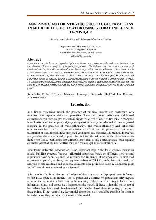 (PDF) Analyzing and identifying unusual observations in modified liu estimator using global ...