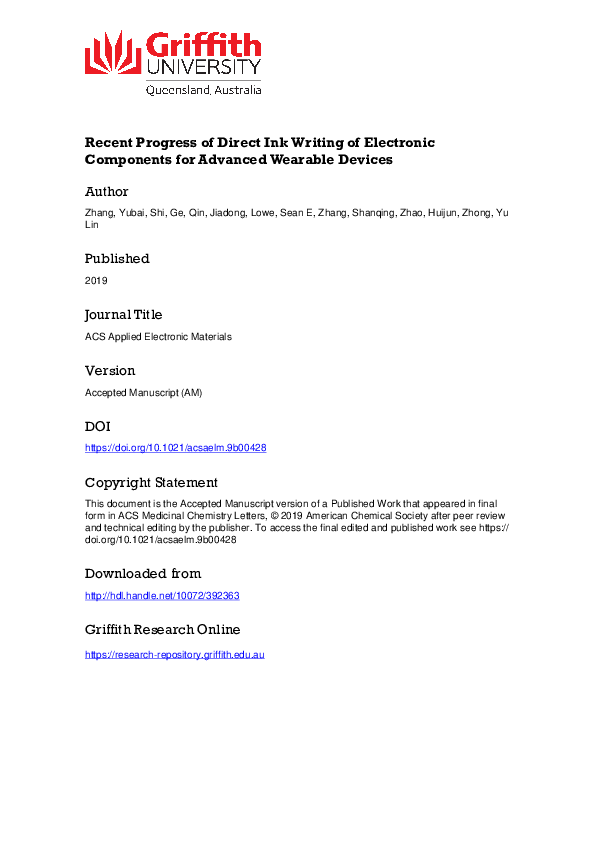 (PDF) Recent Progress of Direct Ink Writing of Electronic Components ...