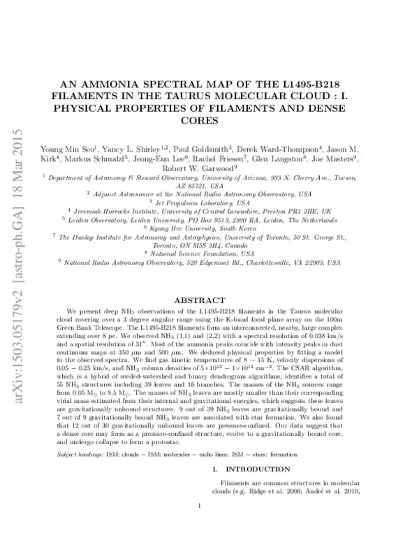 (PDF) An Ammonia Spectral Map of the L1495-B218 Filaments in the Taurus ...