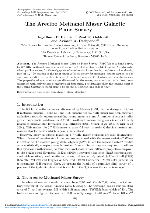 (PDF) The Arecibo Methanol Maser Galactic Plane Survey