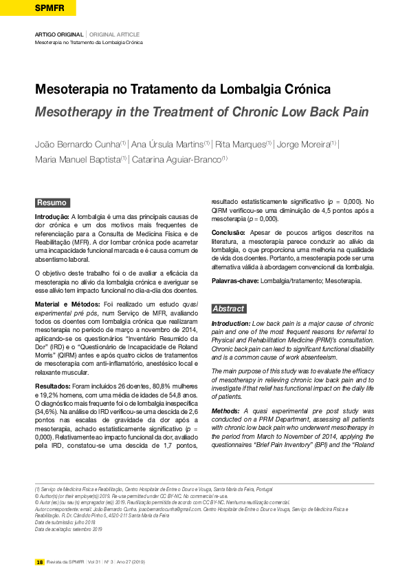 (PDF) Mesoterapia no Tratamento da Lombalgia Crónica