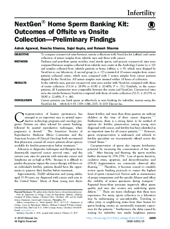 (PDF) NextGen(®) Home Sperm Banking Kit: Outcomes of Offsite vs Onsite Collection-Preliminary ...