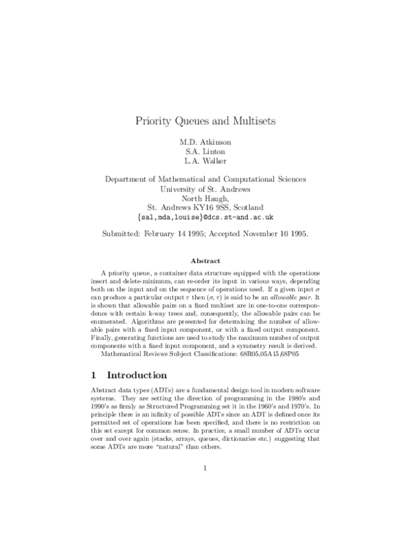 (PDF) Priority Queues and Multisets