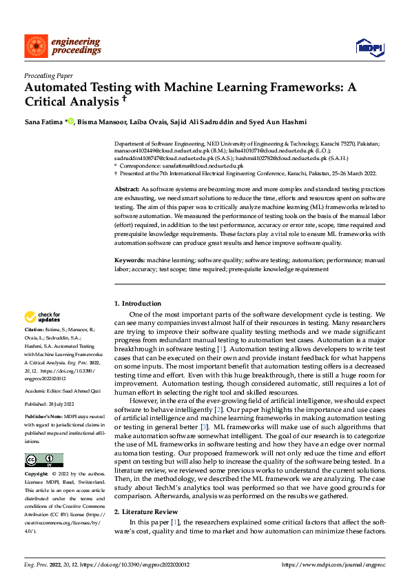 Pdf Automated Testing With Machine Learning Frameworks A Critical Analysis