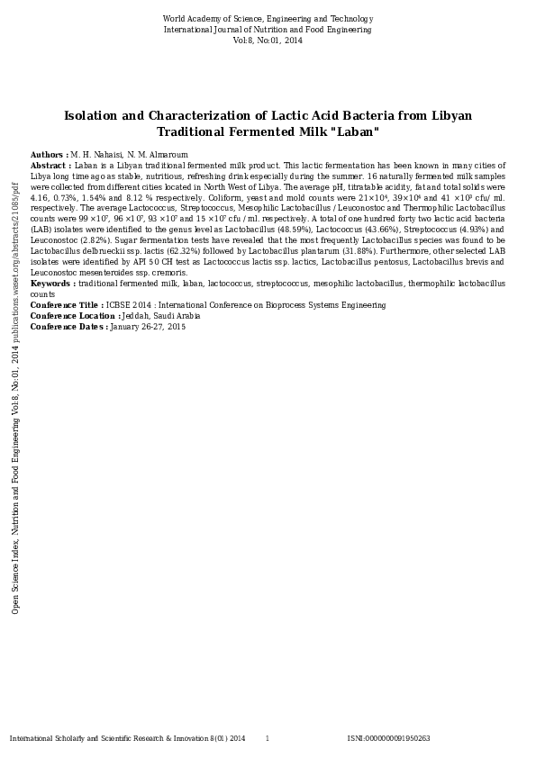 (PDF) Isolation and Characterization of Lactic Acid Bacteria from ...