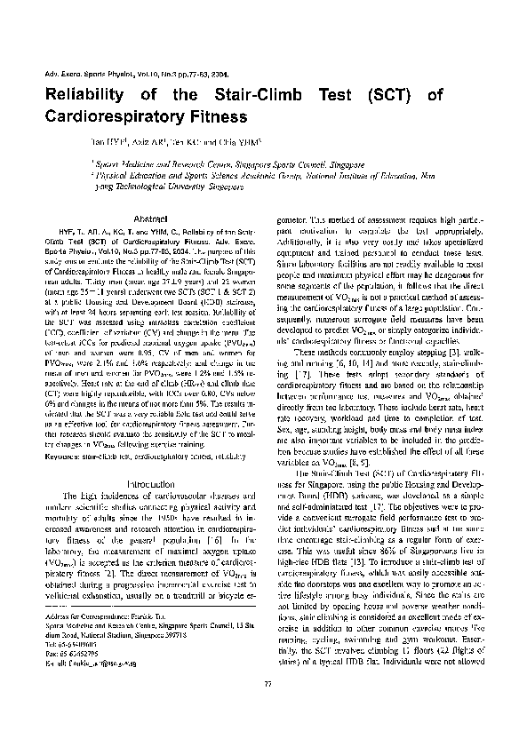 (PDF) Reliability of the stair-climb test (SCT) of cardiorespiratory ...